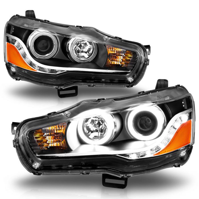 ANZO 2008-2015 Mitsubishi Lancer Projector Headlights w/ Halo Black ...