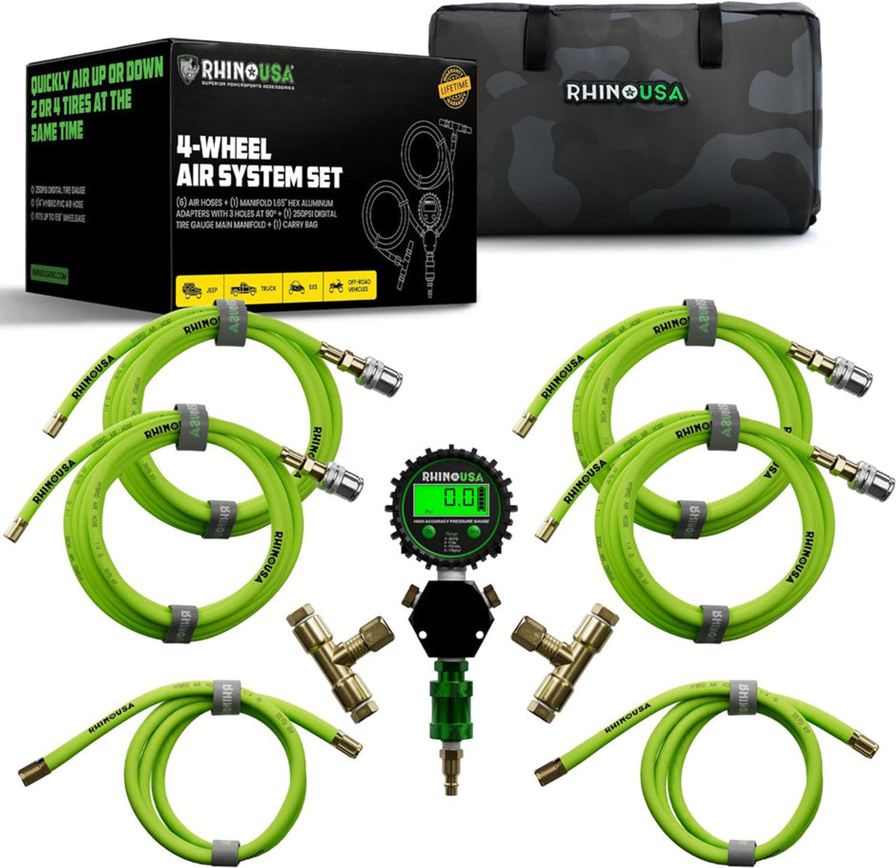Rhino USA Multi-Tire Inflation Kit (4-Wheel)(Green)