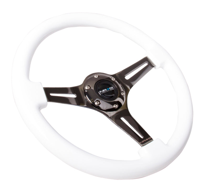 NRG Classic Wood Grain Steering Wheel 350mm Black 3-Spokes White Paint